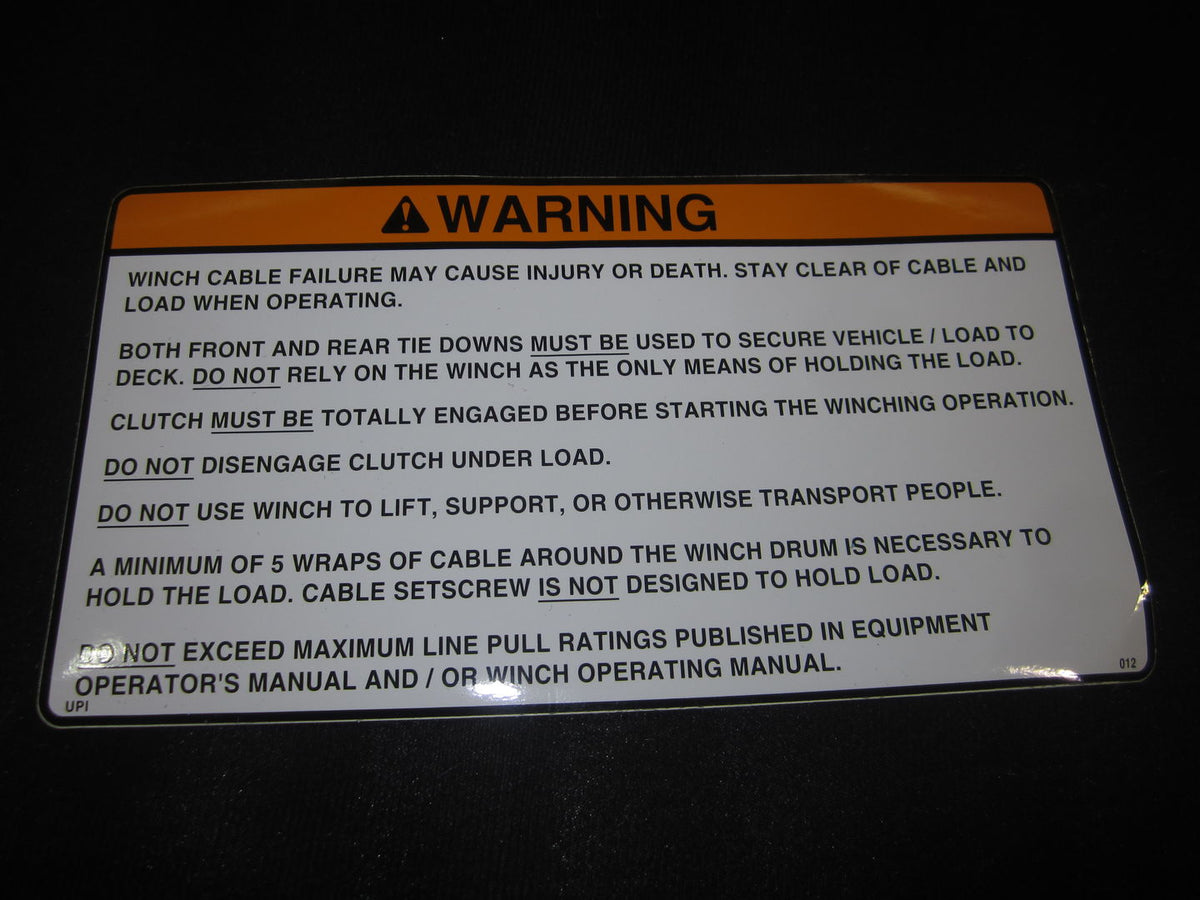 7330000012 Jerr-Dan DECAL WINCH WARNING - 5 WRAP MIN – Truck Source